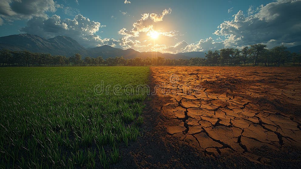 A Landscape Split between Greenery and Desert, Symbolizing the Impact ...