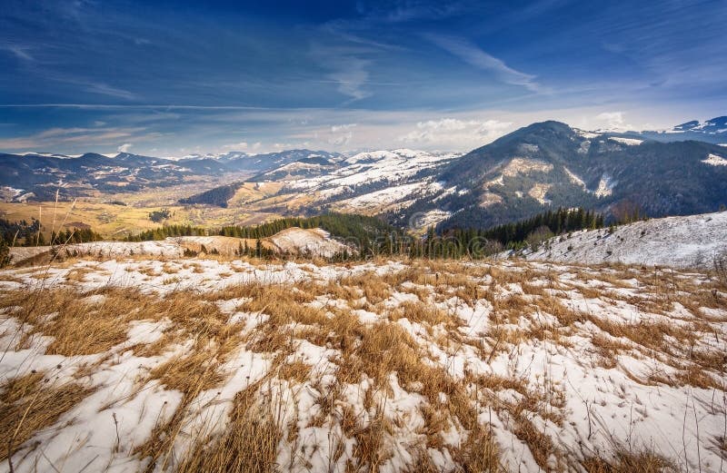 Landscape, Spring Snow-capped Mountain Range Stock Image - Image of ...