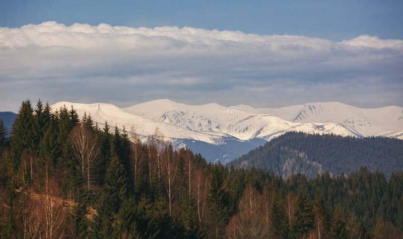 Landscape, Spring Snow-capped Mountain Range Stock Photo - Image of ...