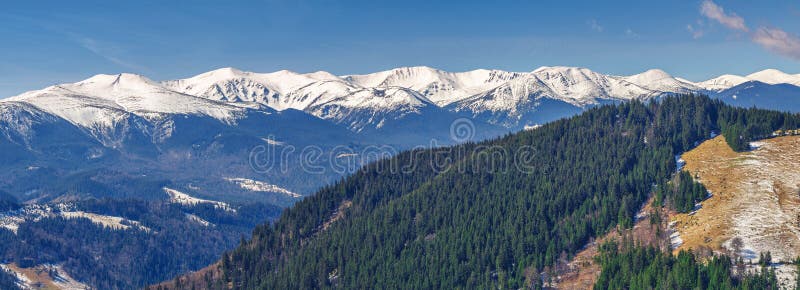 Landscape, Spring Snow-capped Mountain Range Stock Photo - Image of ...