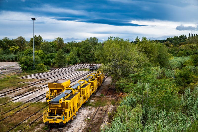 Landscape with Stationary Freight Train Stock Photo - Image of ...
