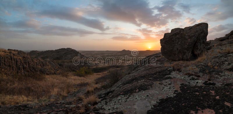 Landscape with Stone Prairie on Sunset Stock Photo - Image of season ...