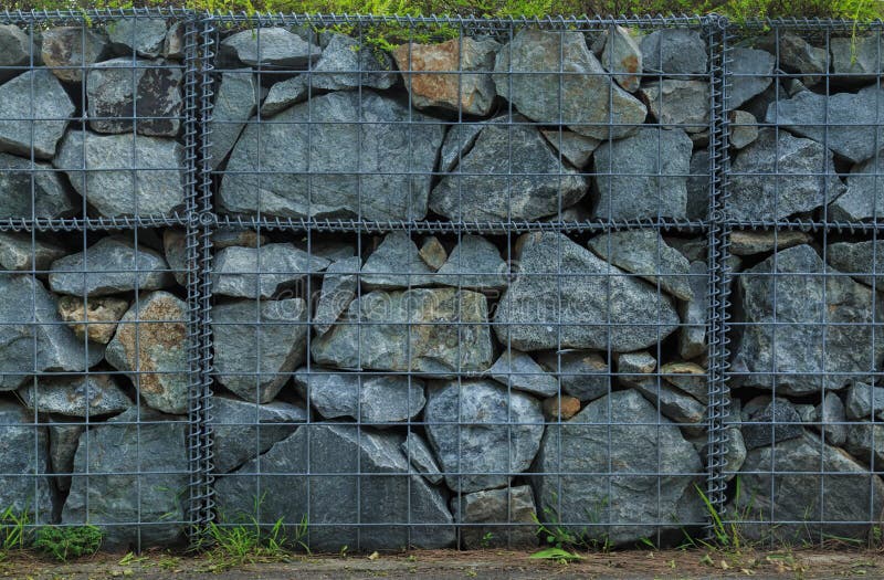 Landscape Stone Wall in Metal Net Stock Image - Image of horizontal ...