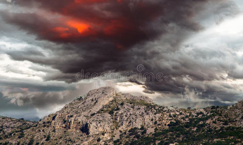 Landscape with Stormy Clouds Over the Mountain Peak Stock Photo - Image ...