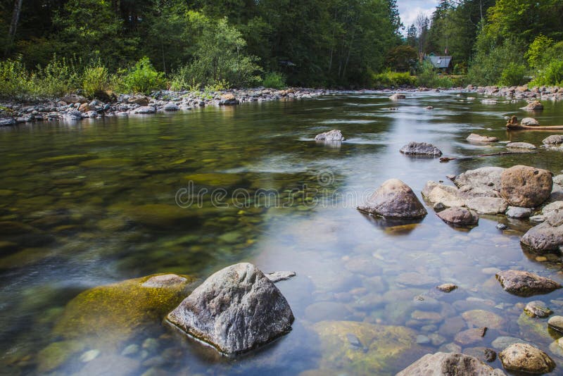 Landscape Stream Flowing Water and Rock in Slow Shutter Stock Image ...