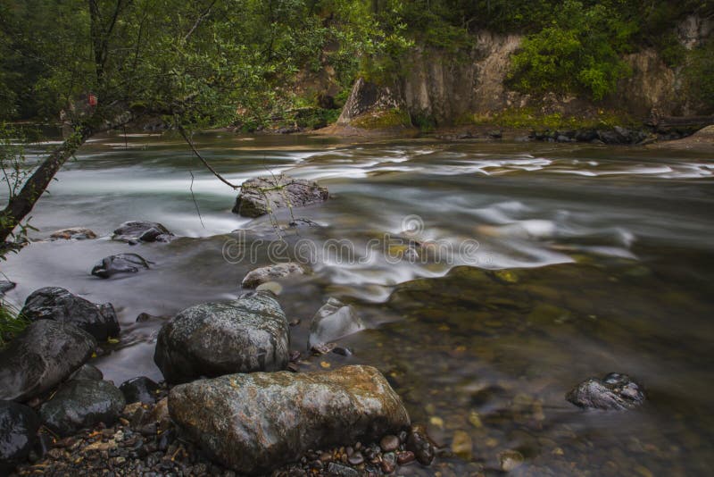Landscape Stream Flowing Water and Rock in Slow Shutter Stock Image ...