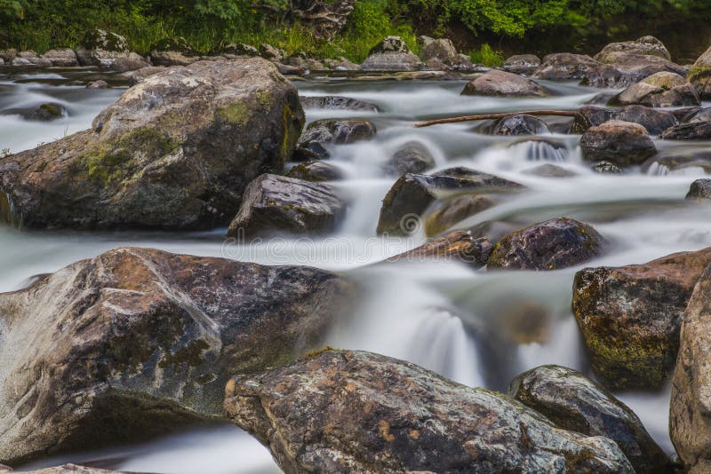 Landscape Stream Flowing Water and Rock in Slow Shutter Stock Image ...