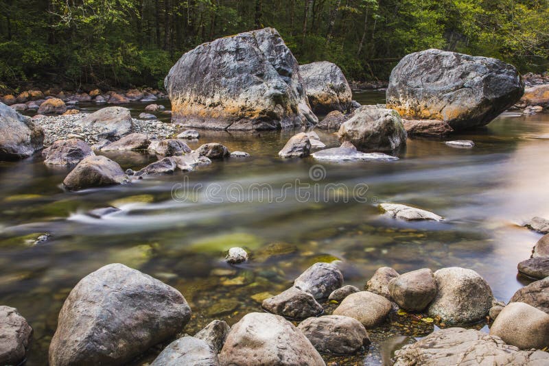 Landscape Stream Flowing Water and Rock in Slow Shutter Stock Image ...