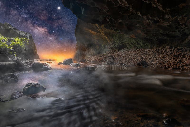 Landscape of Stream that Flows from the Cave To the Waterfall with ...