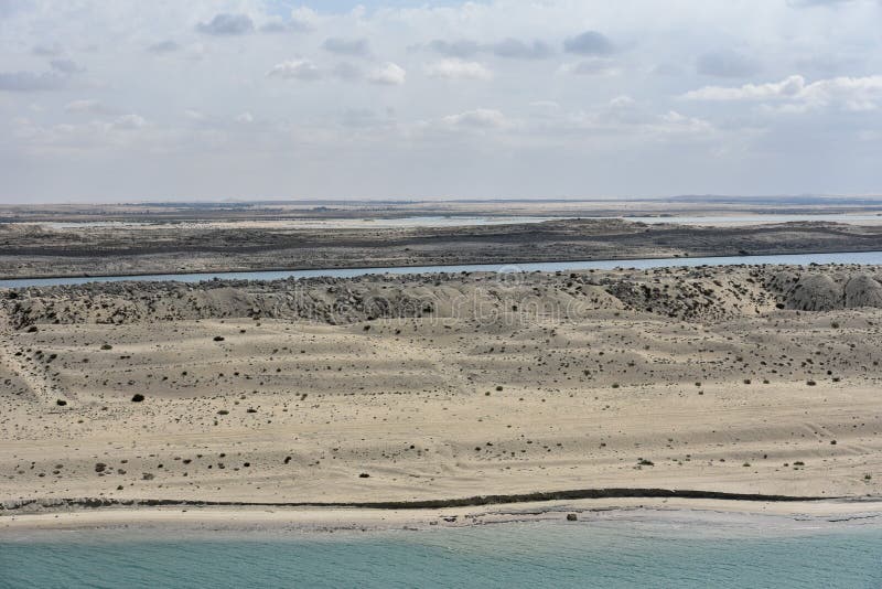 Landscape of Suez Canal, View from Transiting Cargo Ship. Stock Photo ...