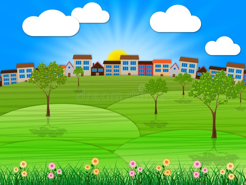 Landscape Summer Shows Outdoor Warm and Scene Stock Illustration ...