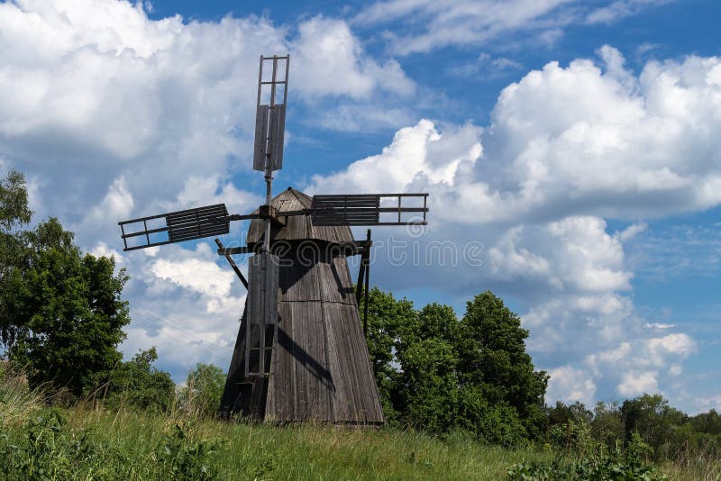 Landscape, Summer, Windmill Against the Blue Sky Stock Photo - Image of ...