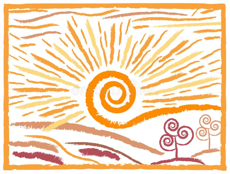 Landscape with sun stock vector. Illustration of glowing - 56427338