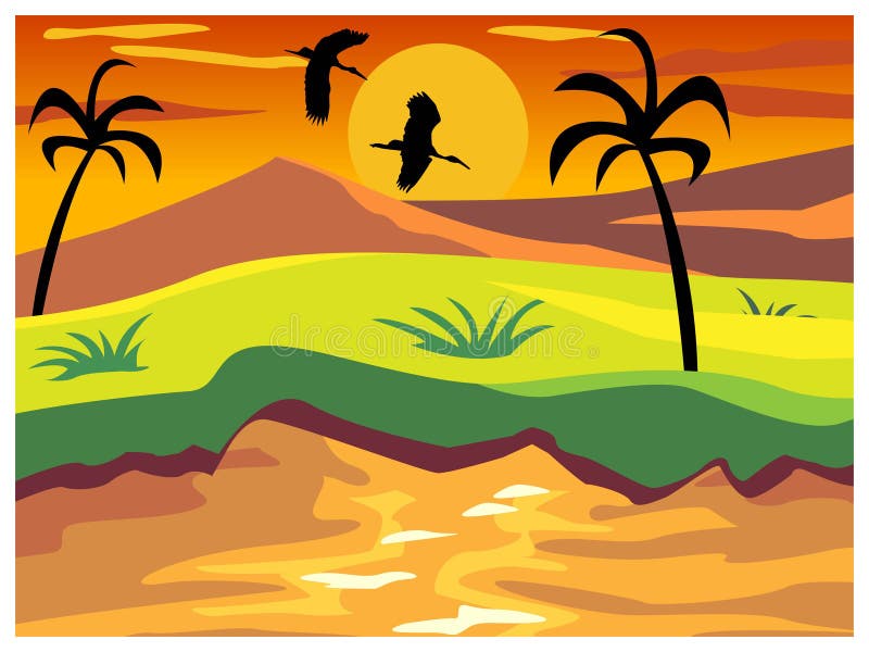 Landscape with sun stock vector. Illustration of glowing - 56427338