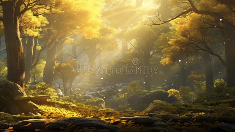 Landscape of Sun Rays in the Forest. Neural Network AI Generated Stock ...