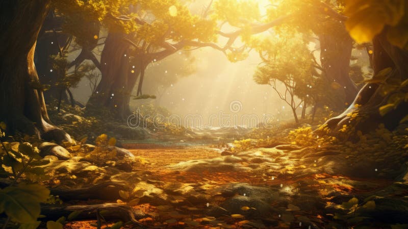 Landscape of Sun Rays in the Forest. Neural Network AI Generated Stock ...