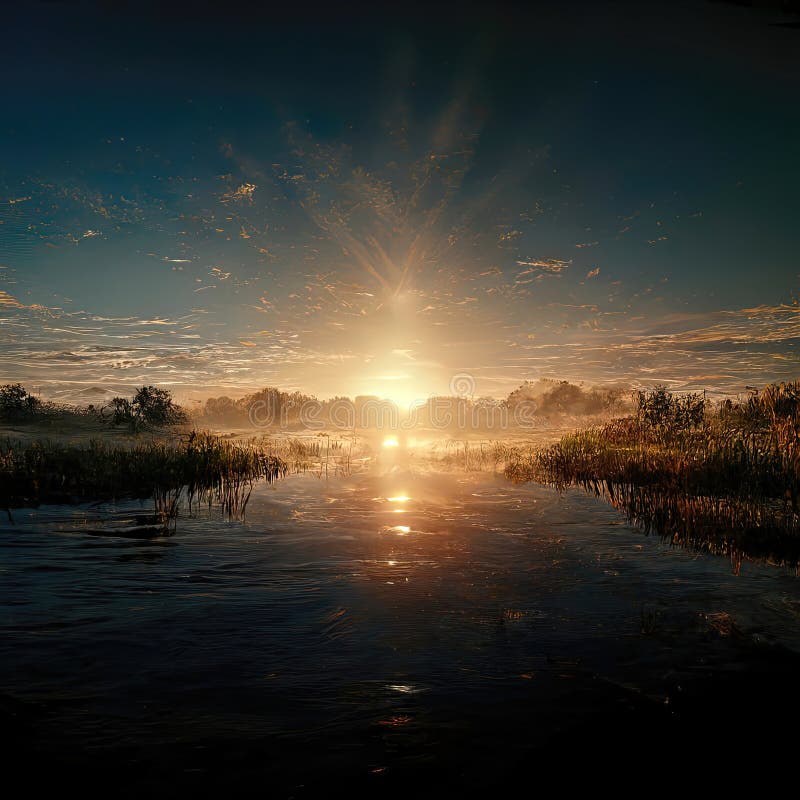 Beautiful Landscape of a Sunrise Scene Over a Lake Stock Image - Image ...