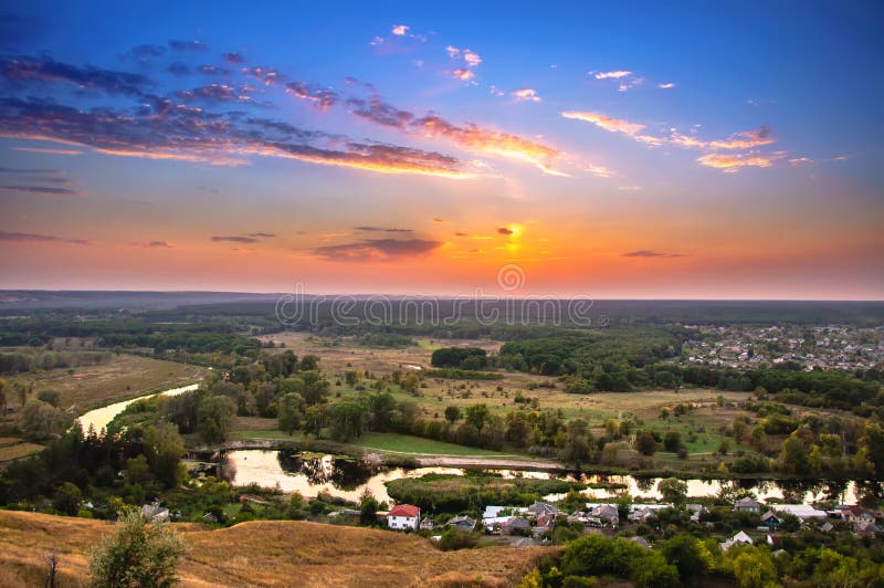 Landscape Sunset Countryside Stock Photo - Image of still, blue: 76906568