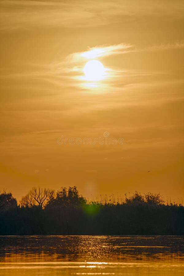Landscape with Sunset in the Danube Delta Stock Image - Image of ...