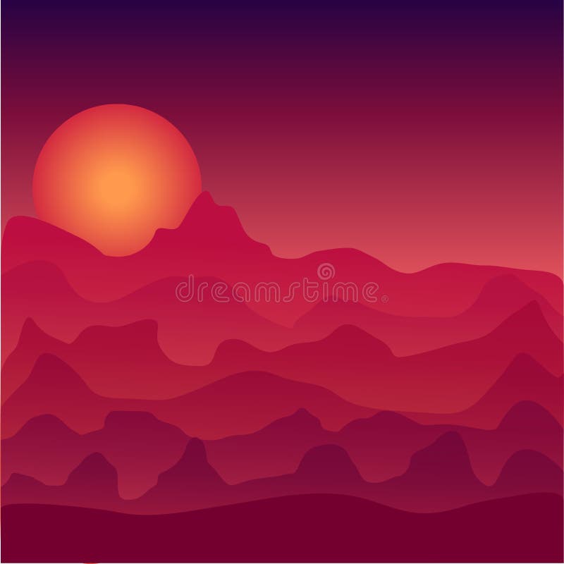 Landscape at Sunset Illustration. Space Sunset. Desert at Sunset ...