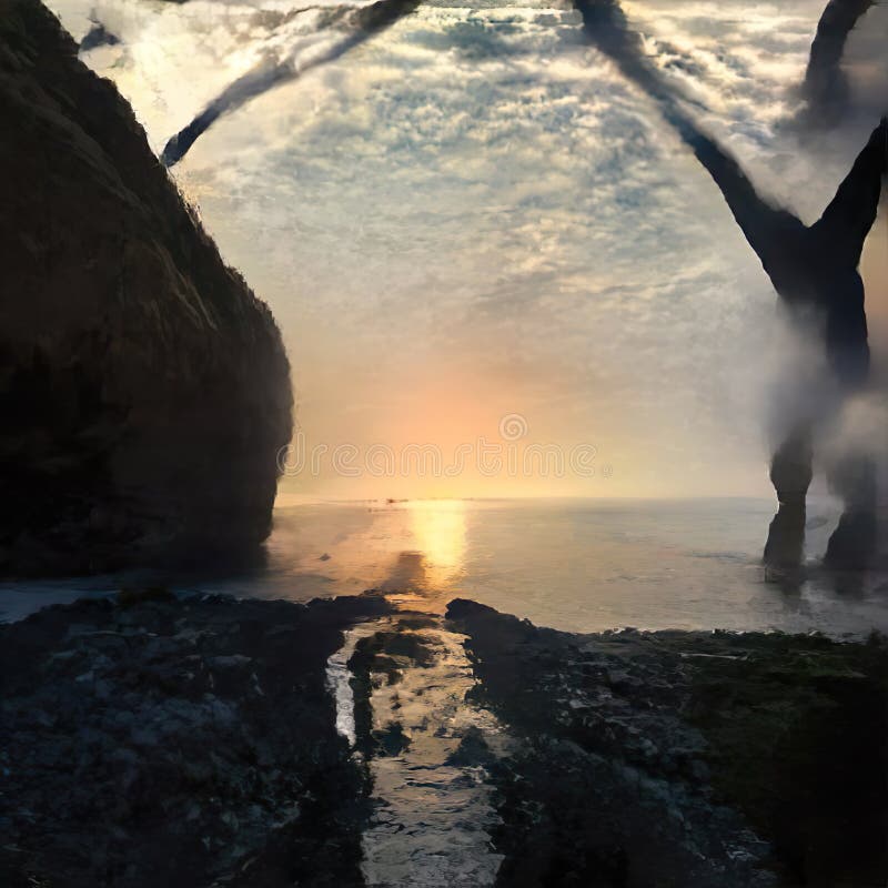 Landscape with Monster in the Background Stock Illustration ...