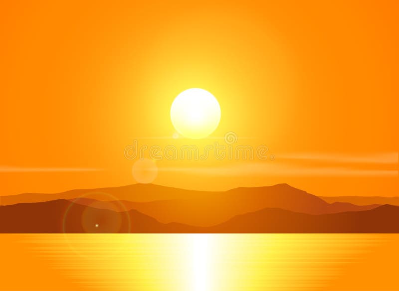 Landscape with Sunset Over Mountain Range. Stock Vector - Illustration ...