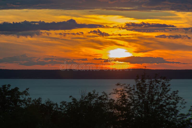 Landscape with a Sunset Over a River Stock Image - Image of lake ...