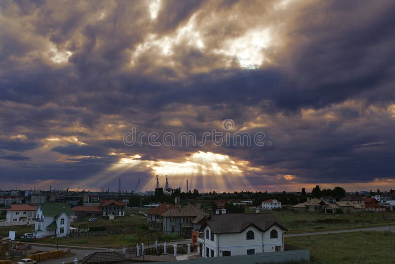 Landscape Sunset Over the Village Stock Image - Image of house, nature ...
