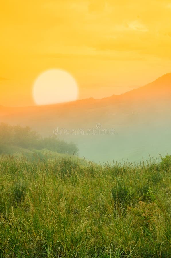 Landscape at sunset stock photo. Image of mountains, haze - 46907474