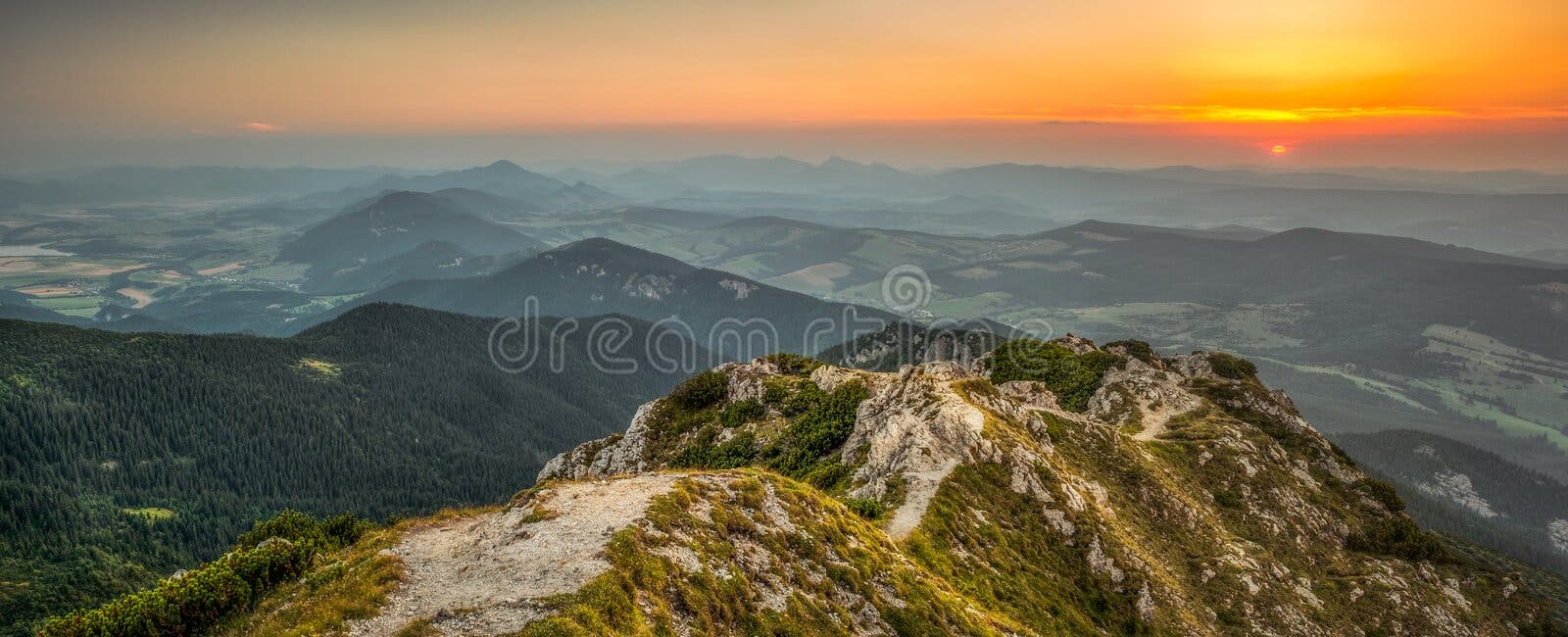 Panorama Mountain Landscape at Sunset, Slovakia, Vrsatec Stock Photo ...