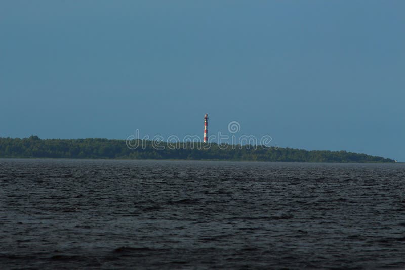Seascape with a Tall Lighthouse in the Forest Stock Photo - Image of ...