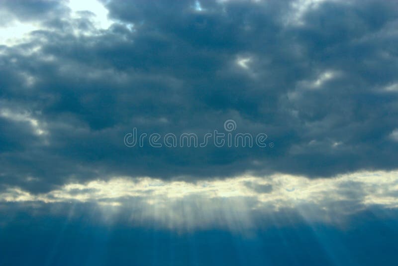 Landscape with Thunderclouds and Sunny Rays. Rain Expected. Weather is ...