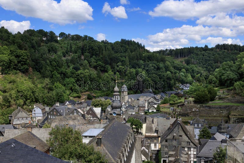 Landscape with Top View of Small Town Monschau Stock Image - Image of ...