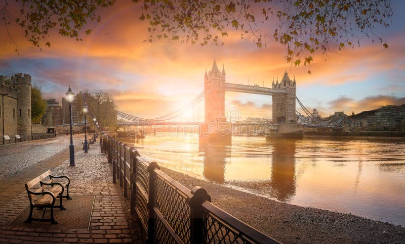 Landscape with Tower Bridge at Sunrise in London Stock Photo - Image of ...