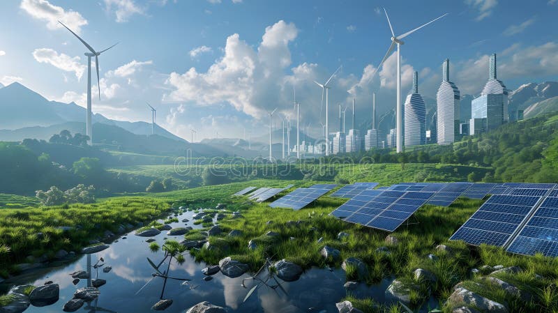 A Landscape Transformed by Green Technology with Solar. Stock ...