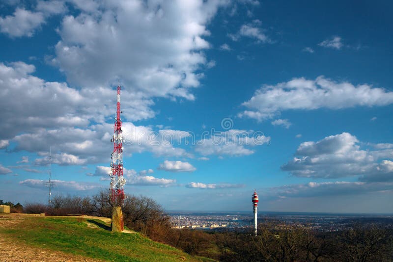 Landscape with Transmission Tower Stock Image - Image of city ...