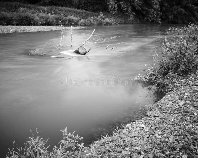 Landscape with Tree Log in Fast River, Murky Rapid Current in Creek ...