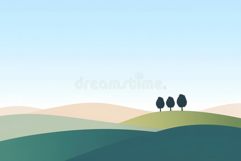 Landscape with Trees and Hills in Flat Style. Vector Illustration Stock ...