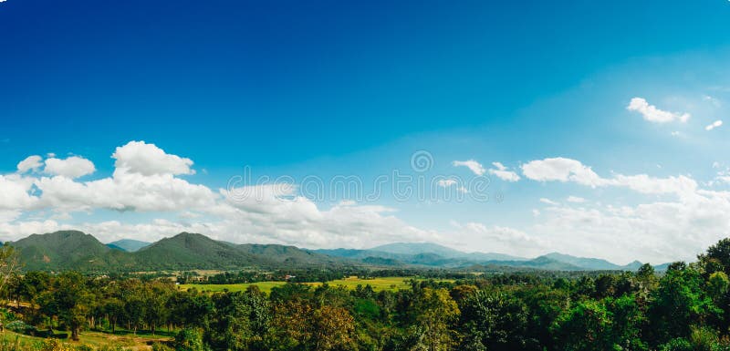 Landscape with Trees on Hills and Mountains Stock Image - Image of land ...