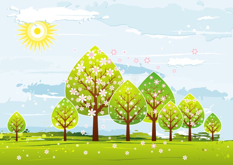 Landscape with Trees, Vector Stock Vector - Illustration of grunge ...