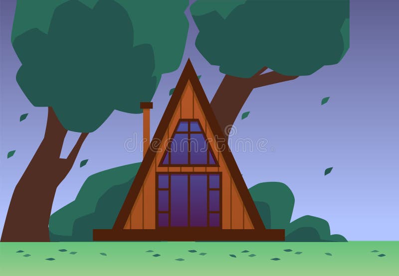 Landscape with Triangular Wooden House Flat Style, Vector Illustration ...