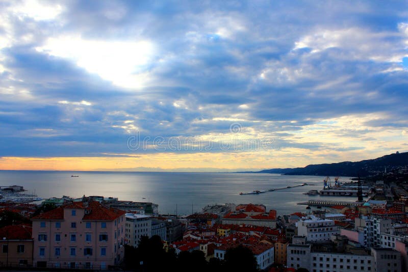A Landscape of Trieste City in Italy with Sea and Port View at a Stock ...
