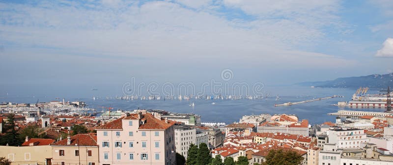 Landscape of Trieste. Panorama View of the Port and the Town of Trieste ...