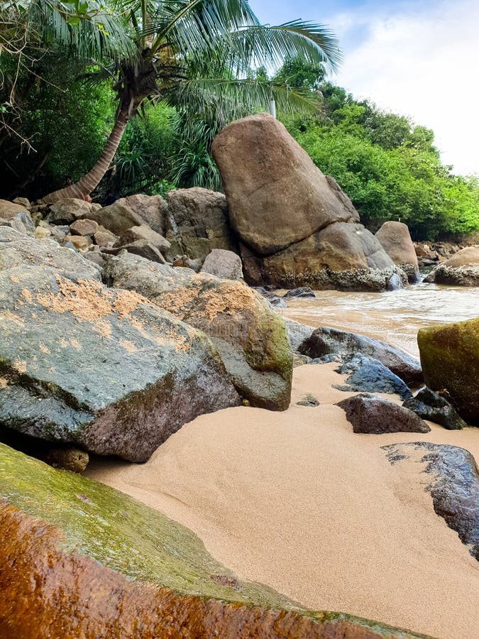 Landscape of Tropical Beach in the Lagoon with Big Rocks and Cliffs ...