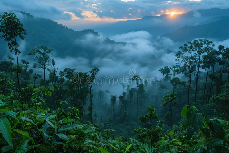 Landscape, Tropical Montane Cloud Forest Stock Illustration ...