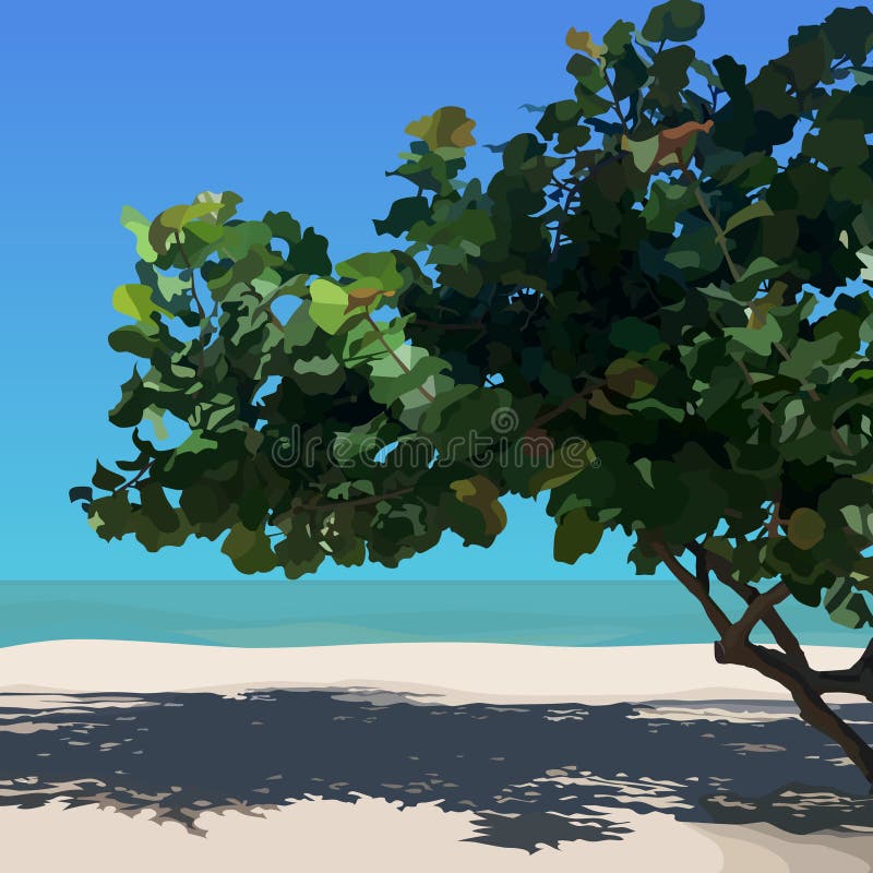 Landscape with Tropical Tree on the Sandy Beach of the Azure Sea Stock ...