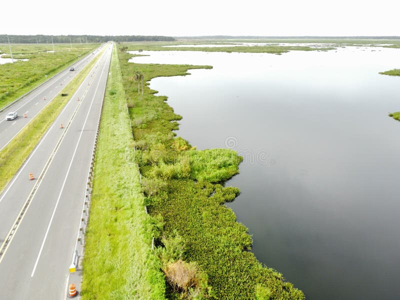 Landscape of a Two-lane Road Over the Water Surrounded by Greenery ...