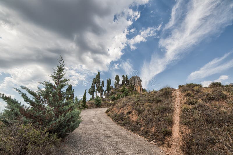Landscape with Two Paths and Dark Sky Stock Photo - Image of outdoors ...