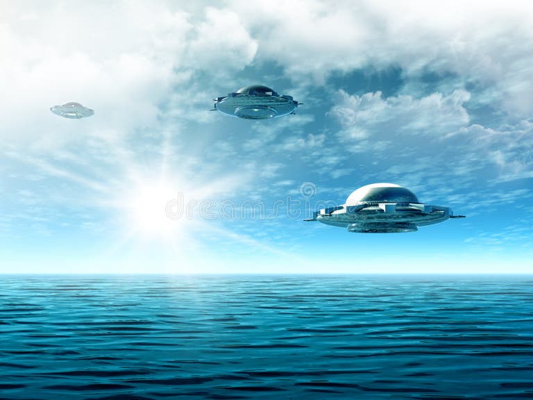 Landscape with UFO stock illustration. Illustration of blue - 22332415