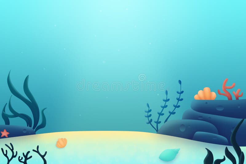 Landscape Underwater Ocean Floor with Algae. Digital Illustration Stock ...